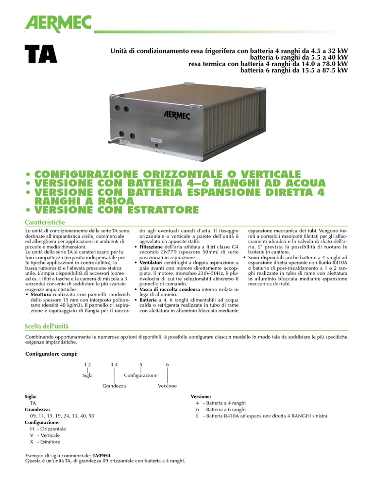AERMEC Scheda Tecnica TA | PDF