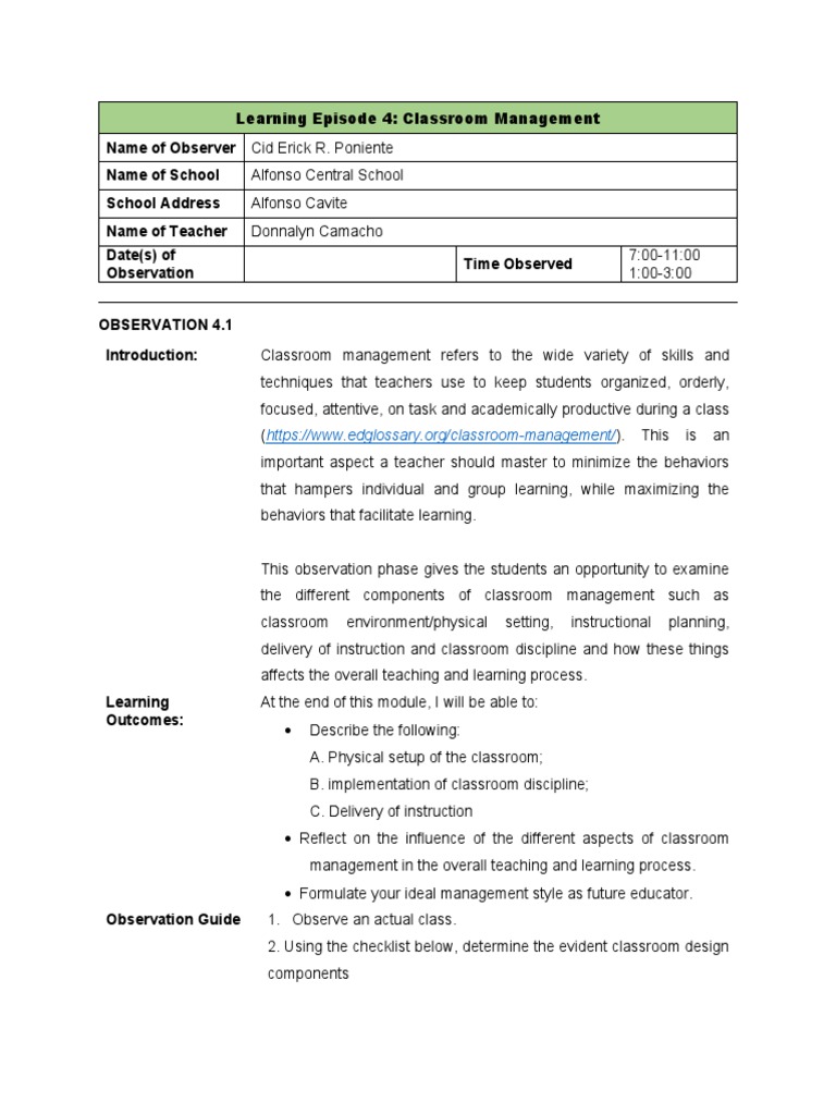 Classroom Management Insights Episode 4 | PDF | Classroom Management ...