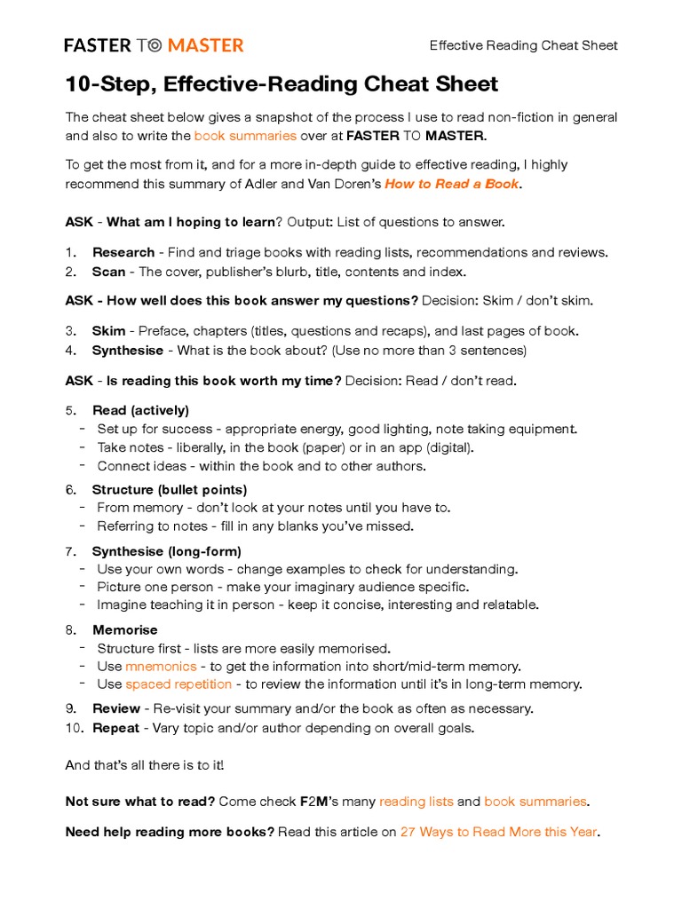 Reading Cheat Sheet | PDF