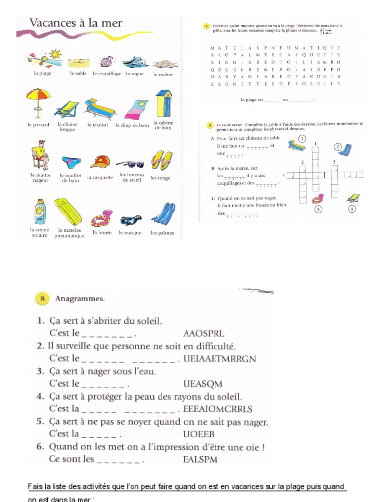 Activités de vacances et conjugaisons | PDF | Conjugaison | Verbe