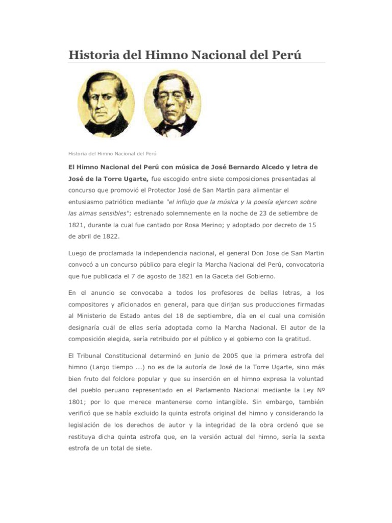 Historia del Himno Nacional del Perú