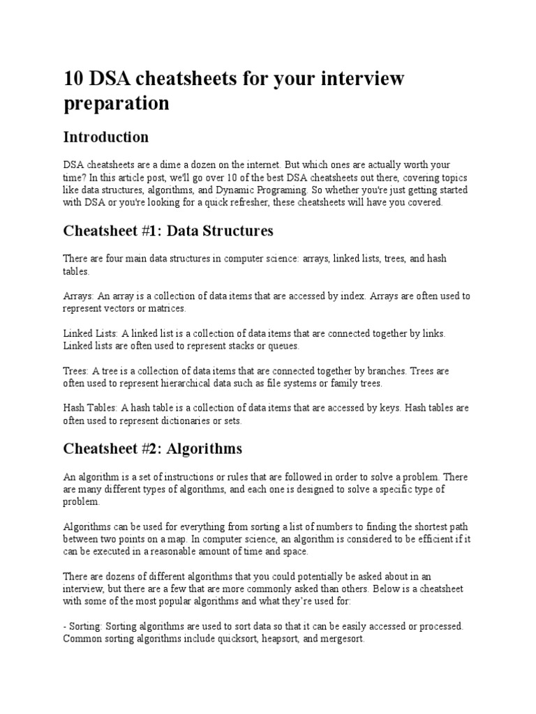 10 DSA Cheatsheets For Your Interview Preparation | PDF | Dynamic ...
