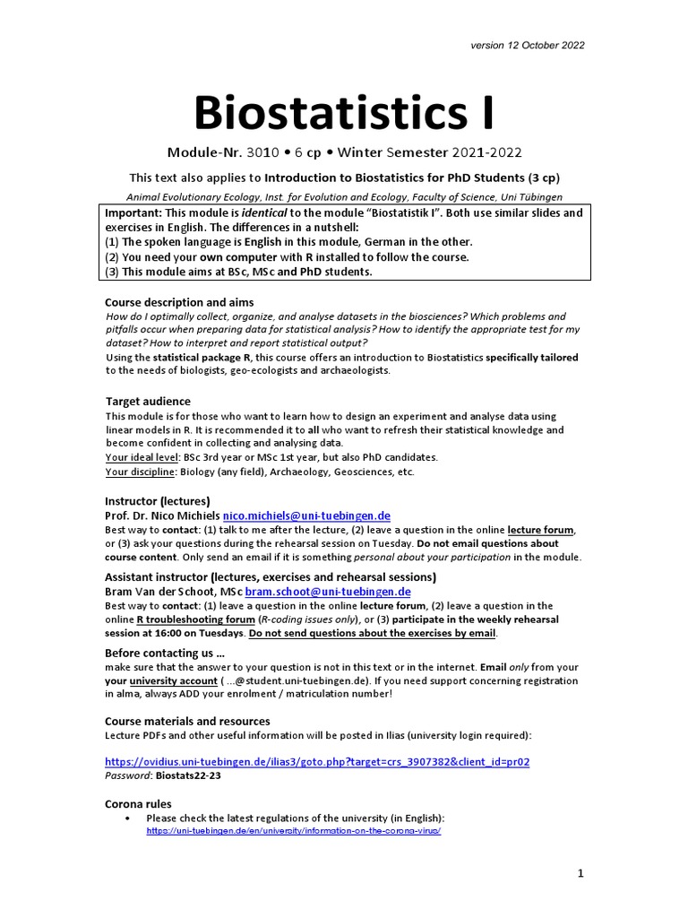 Biostatistics Course for Science Students | PDF | Test (Assessment ...