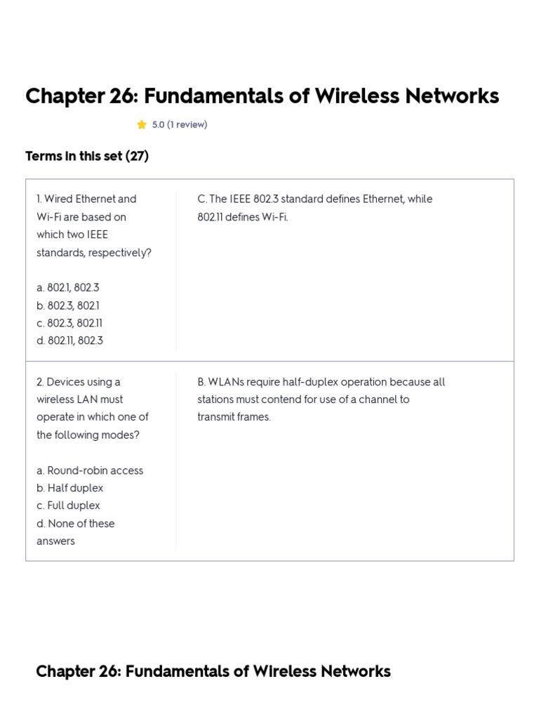Chapter 26 - Fundamentals of Wireless Networks Flashcards - Quizlet | PDF | Wireless Lan ...