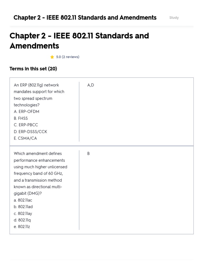Chapter 2 - IEEE 802.11 Standards and Amendments Flashcards - Quizlet | PDF | Ieee 802.11 ...