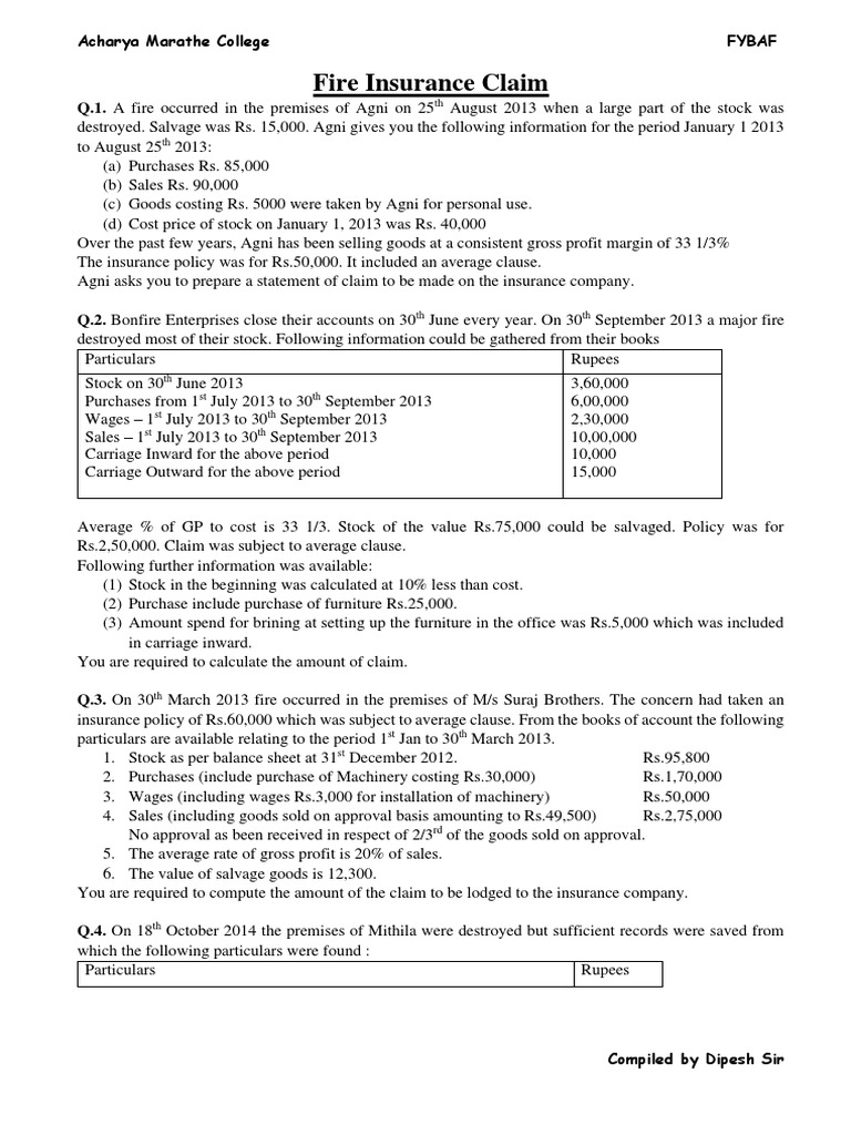 Fire Insurance Claim Statement Calculator | PDF | Stocks | Insurance