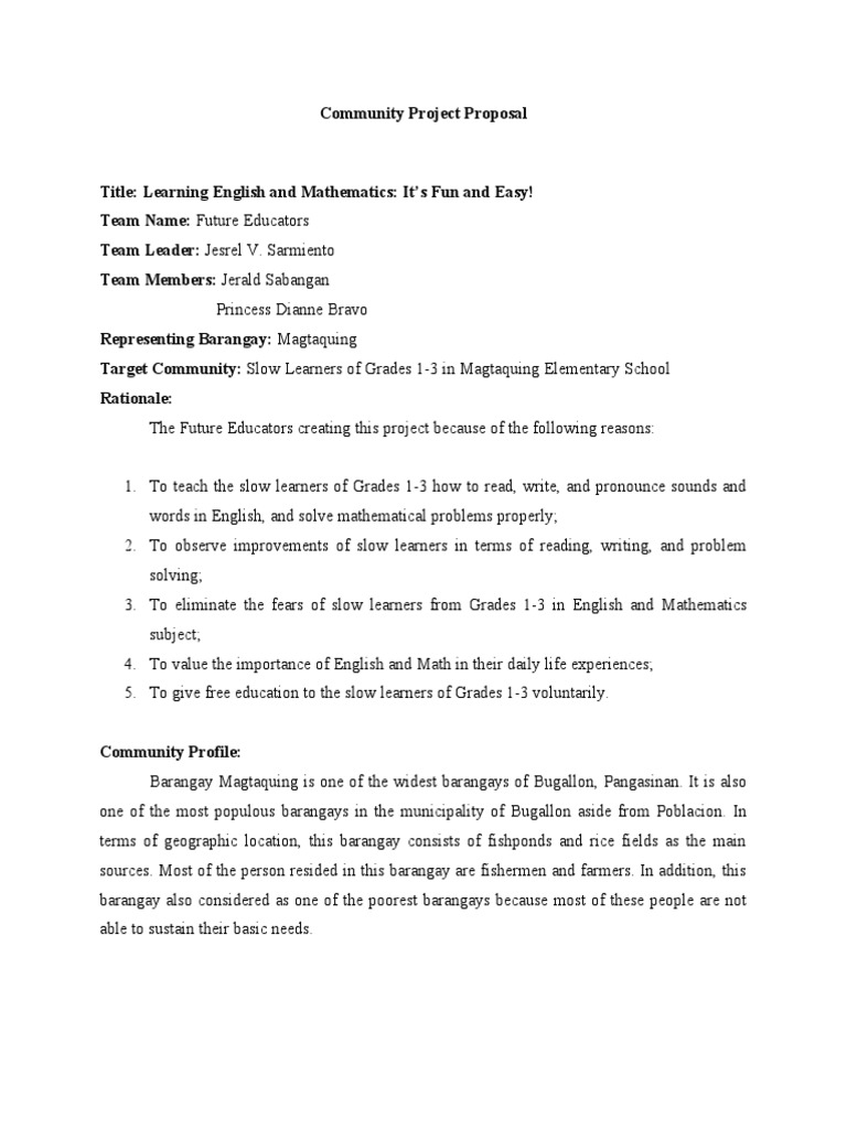 Community Project Proposal Future Educators | Download Free PDF ...