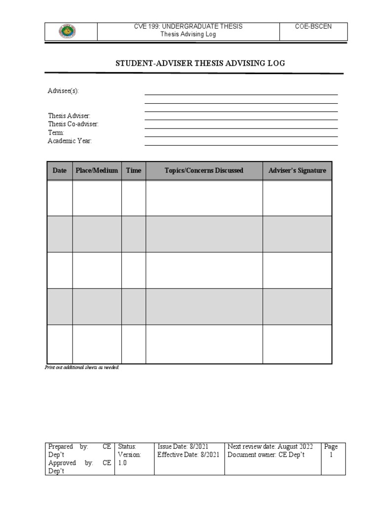 Thesis Advising Log | PDF