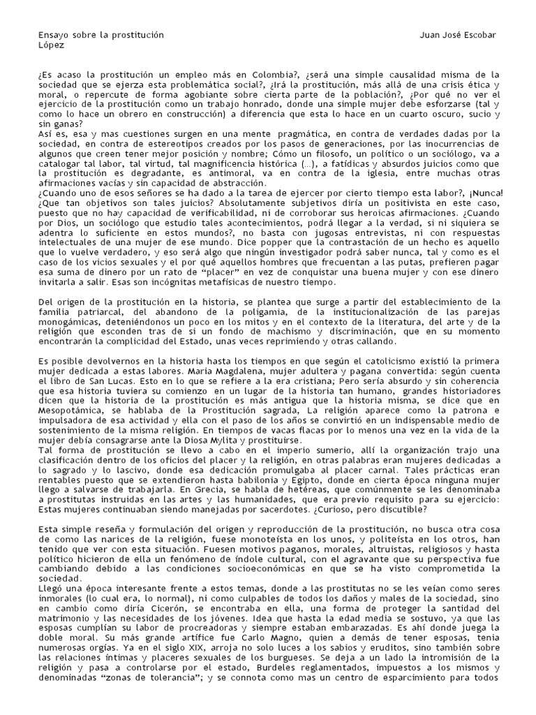 Ensayo Sobre La Prostitucion Pdf Prostitución Mujer