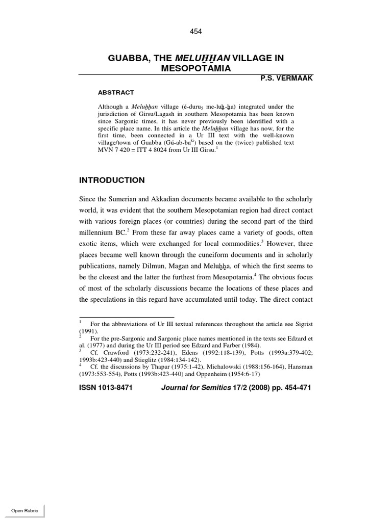 Guabba The Meluhhan Village in Mesopotamia | PDF | Sumer | Mesopotamia