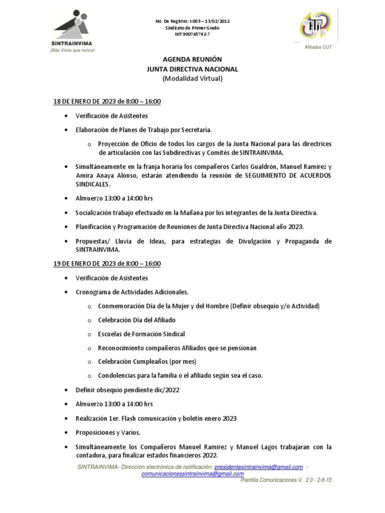 Agenda Enero Reunión JDN 2023 | PDF