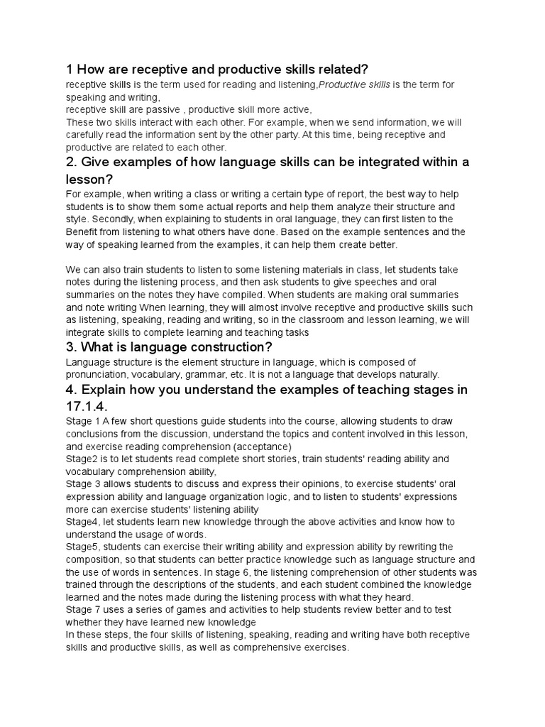 1 How Are Receptive and Productive Skills Related? | PDF | Reading ...