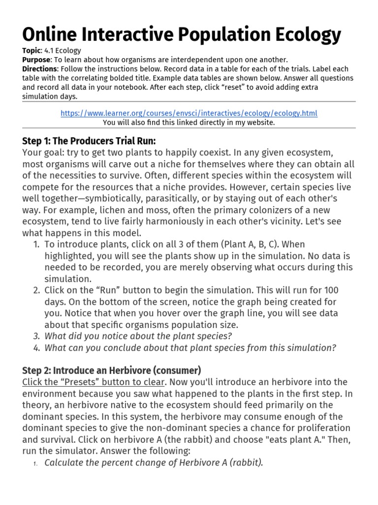 Interactive Population Ecology Simulation | PDF | Herbivore | Food Web