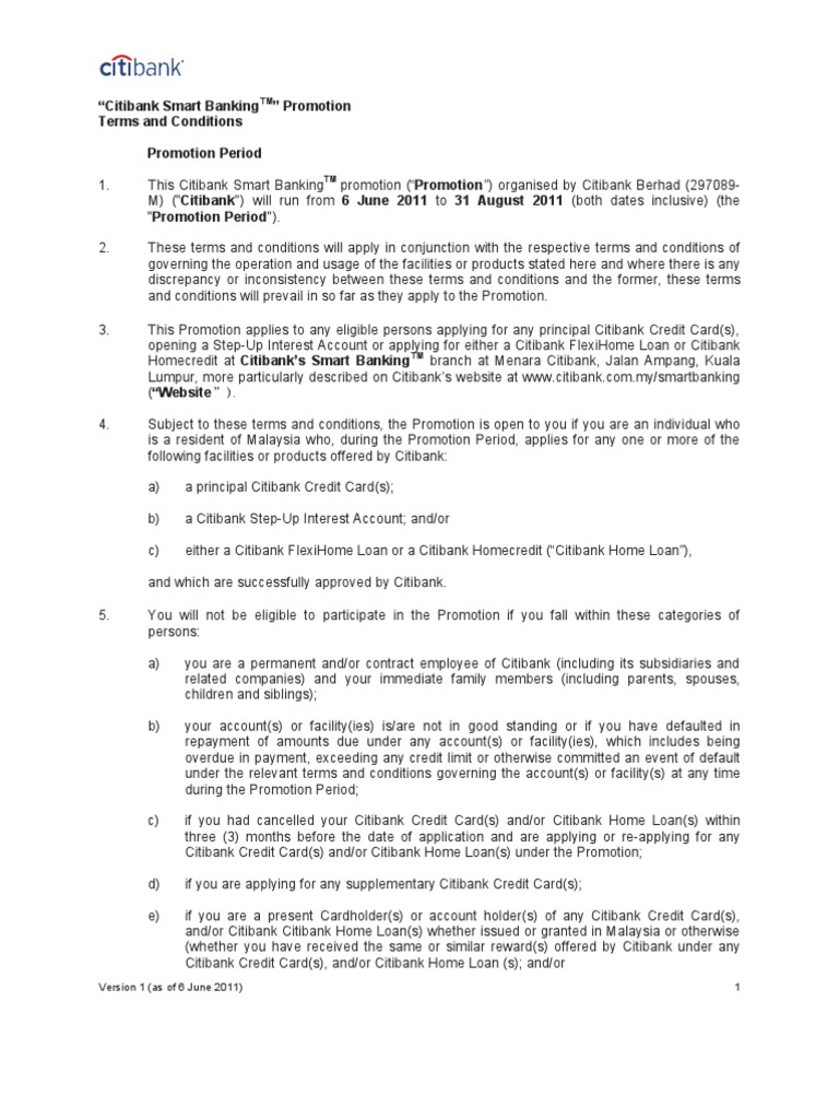 Citibank Smart Promotion | PDF | Credit Card | Loans