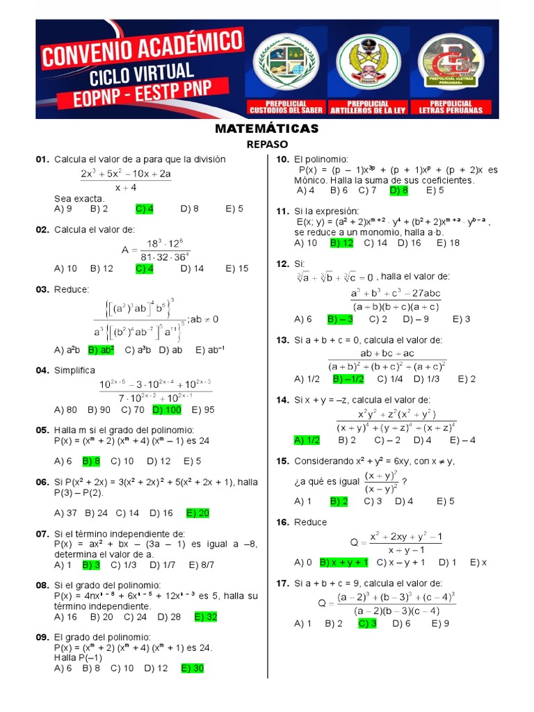 MATEMATICAS Repaso I 24-102-022 | PDF | Álgebra abstracta | Números