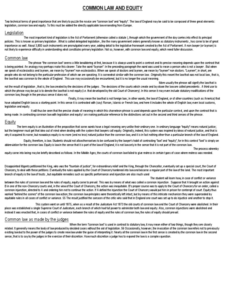 Common Law and Equity | Download Free PDF | Equity (Law) | Common Law