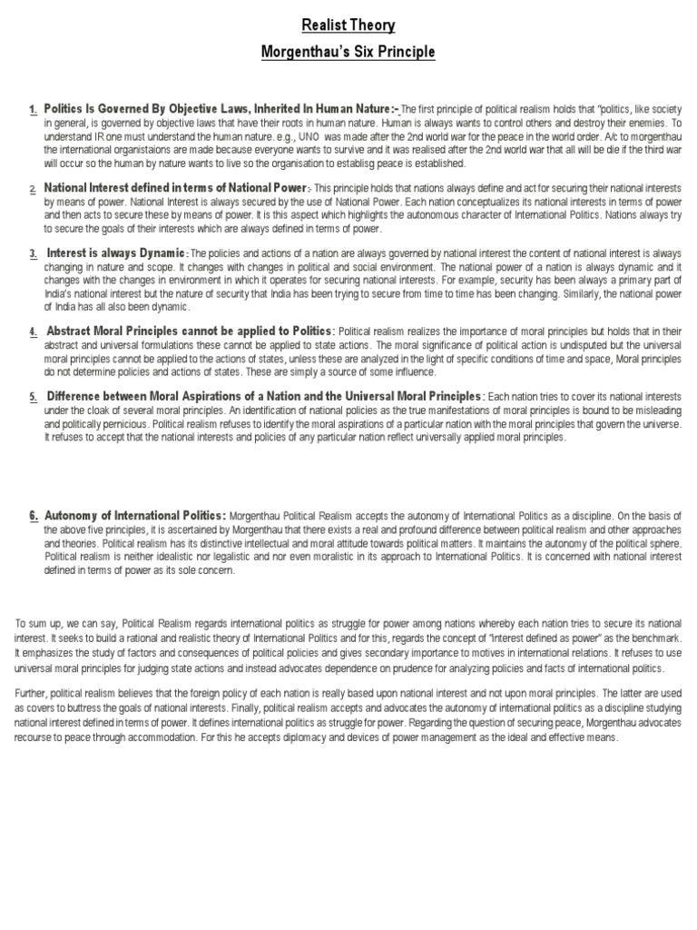 Realist Theory Principles of Morgenthau | PDF | Morality | Autonomy