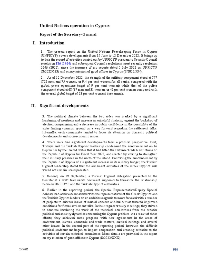 Έκθεση για UNFICYP (Ειρηνευτική Δύναμη) | PDF | Cyprus | Asylum Seeker