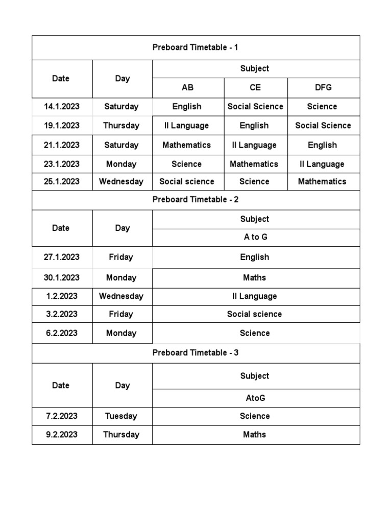 Pre Board Timetable 1 | PDF