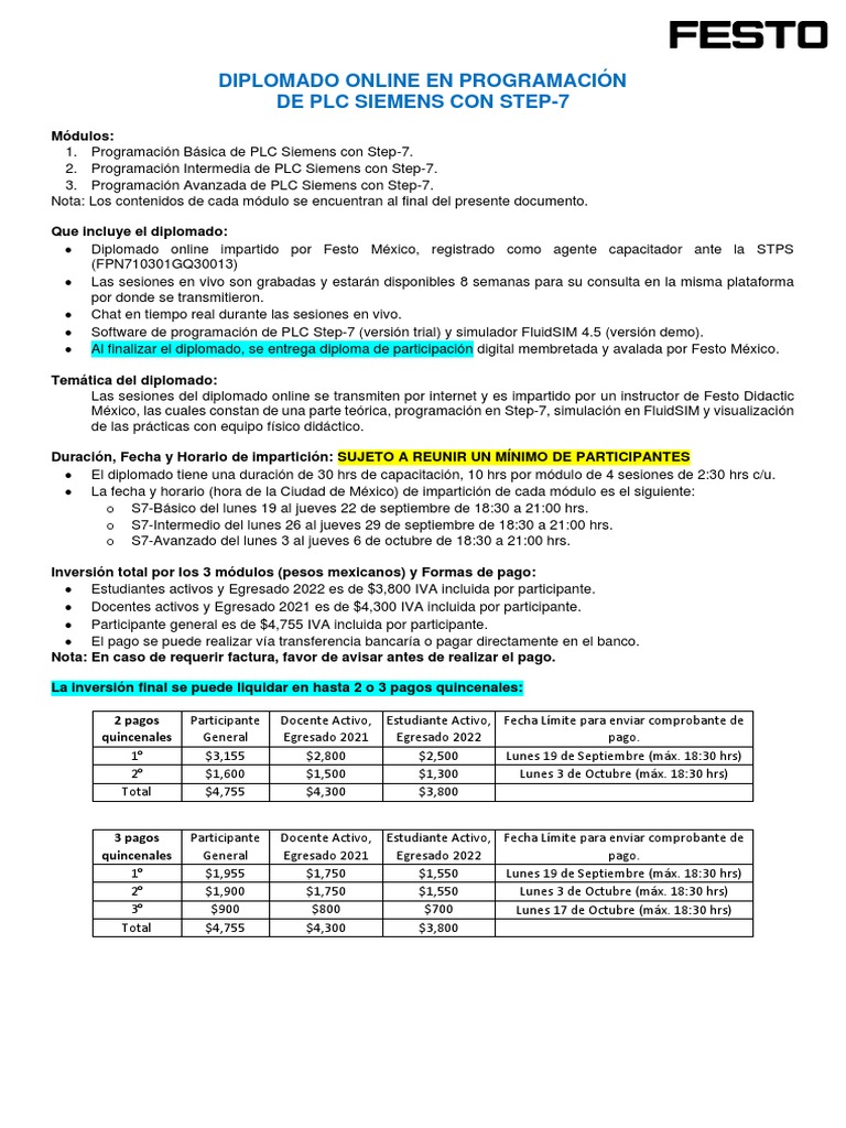 CLTE Diplomado Online en Programación de PLC Siemens Con Step 7 | PDF