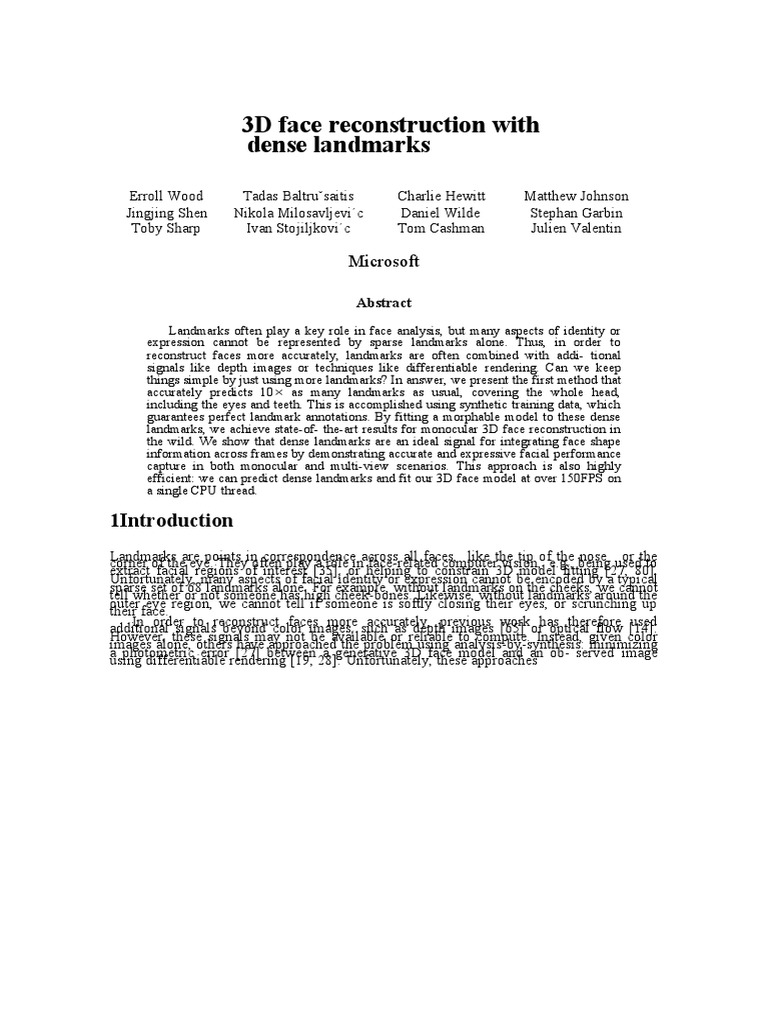 3D Face Reconstruction With Dense Landmarks: Microsoft | Download Free PDF | 3 D Computer ...