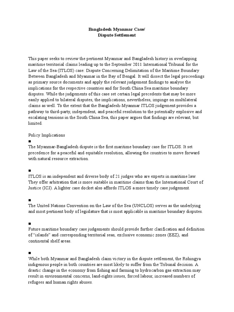 Bangladesh-Myanmar Maritime Dispute Analysis | PDF | Territorial Waters ...