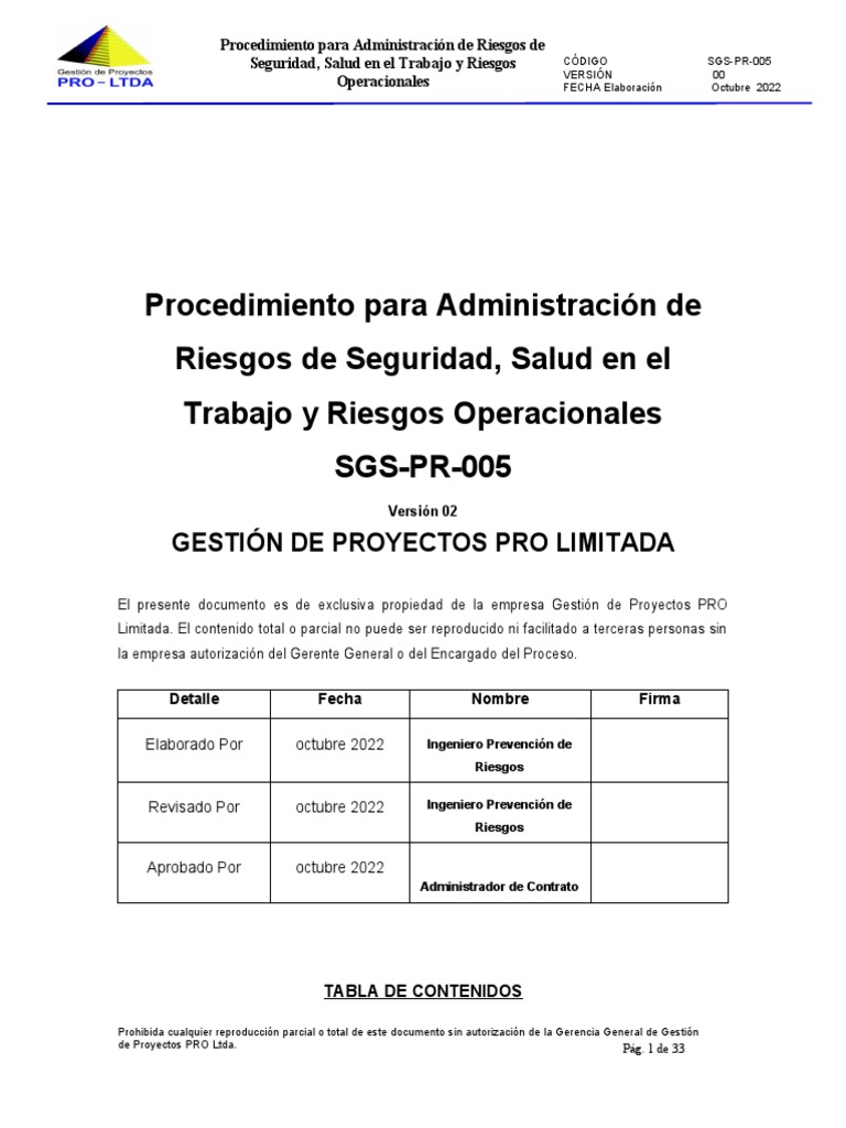 SGS-PR-005 Procedimiento de Adm Del Riesgo Octubre 2022 | PDF