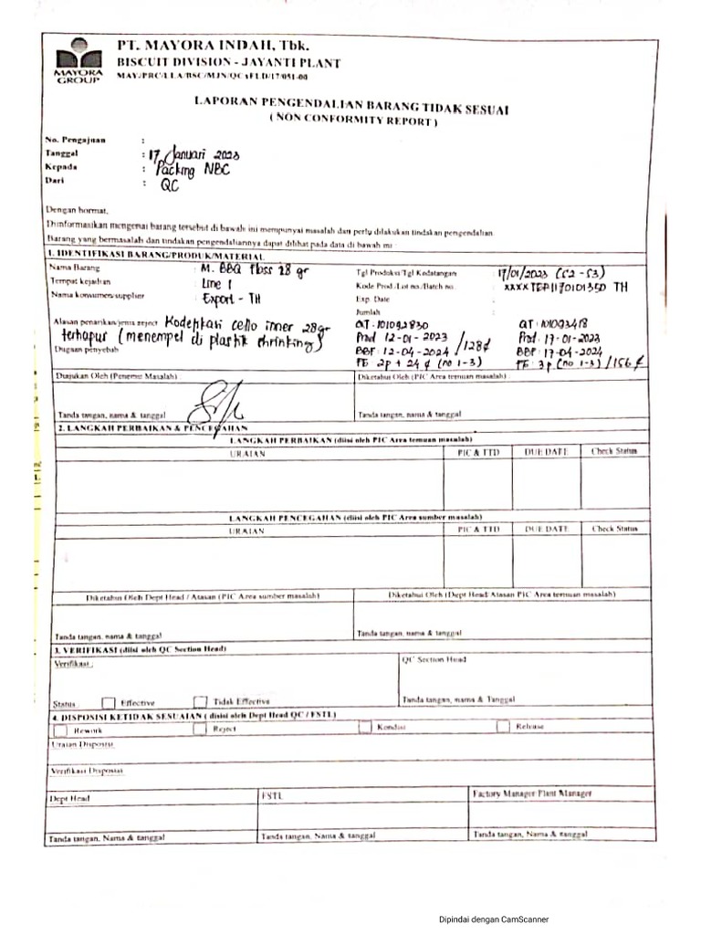 17.01.2023 - Kodifikasi Cello Inner Terhapus Menempel Plastik Shrinking ...