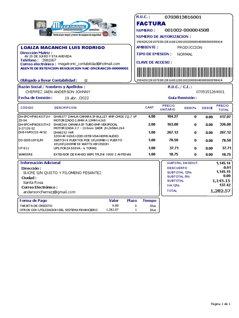Factura: Loaiza Macanchi Luis Rodrigo | PDF | Servicios financieros ...