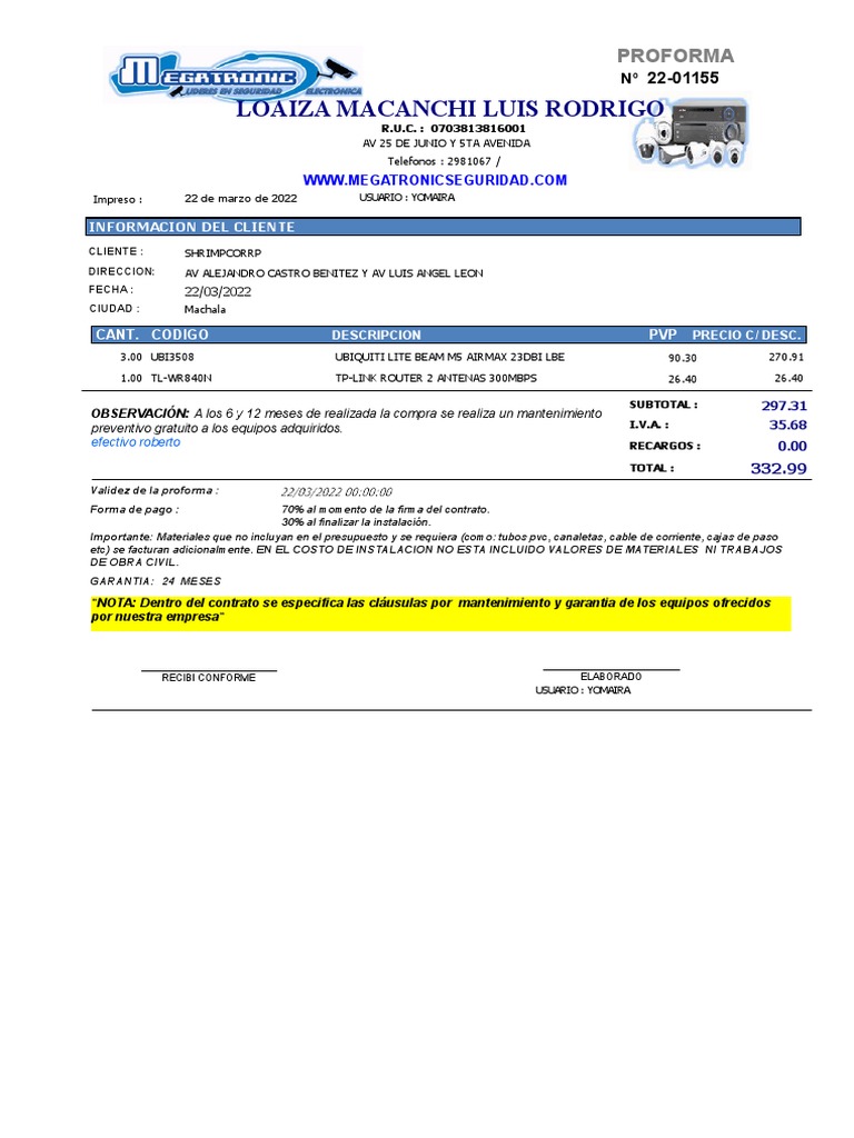 Loaiza Macanchi Luis Rodrigo: Proforma | PDF