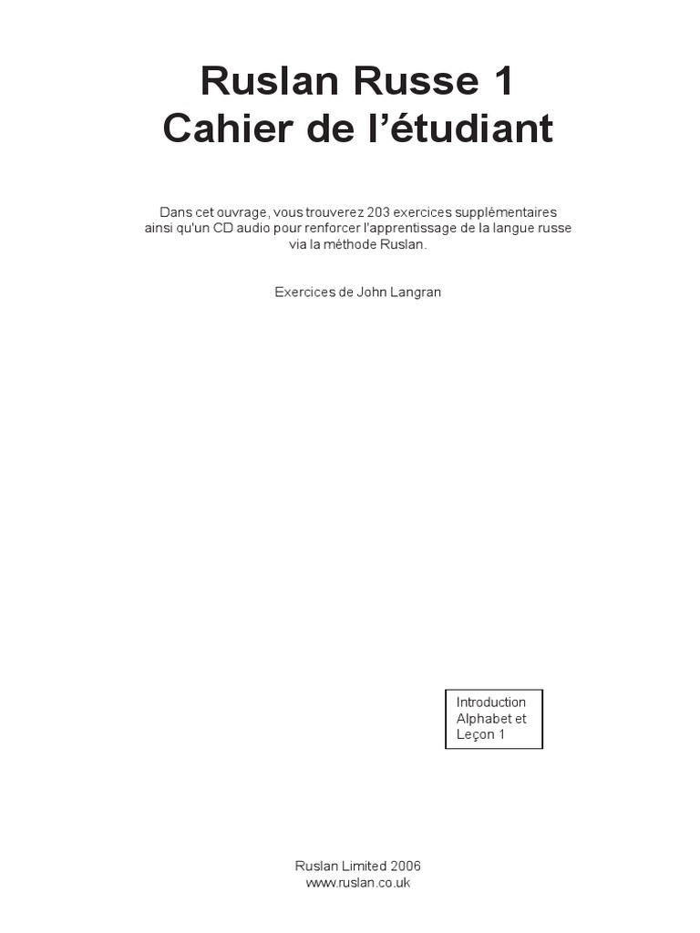 Ruslan Russe 1 Cahier de L Étudiant | PDF | Accent tonique ...