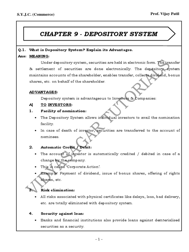 CH 9 - DEPOSITORY SYSTEM | PDF | Securities (Finance) | Financial Markets