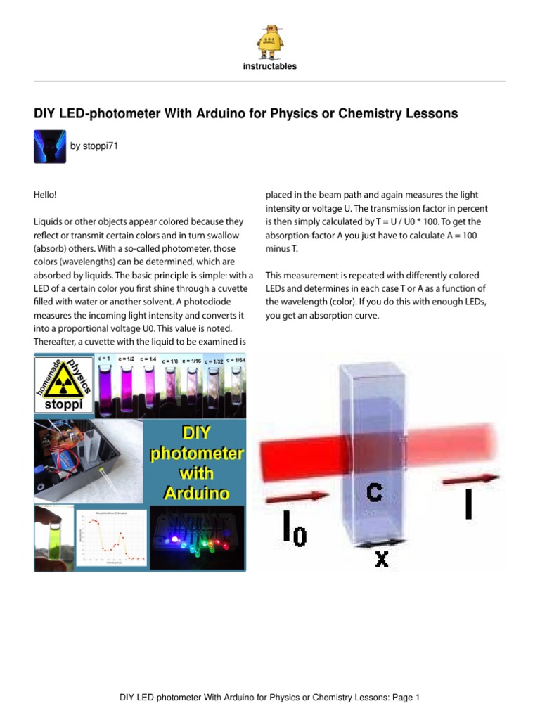 DIY LED Photometer With Arduino For Physics or Che | Download Free PDF | Light Emitting Diode ...
