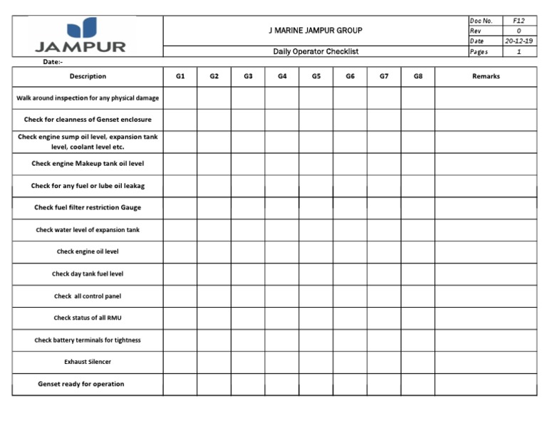 Daily Operator Checklist | PDF
