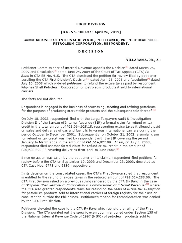 CIR v. Pilipinas Shell 2012 | PDF | Taxes | Tax Exemption