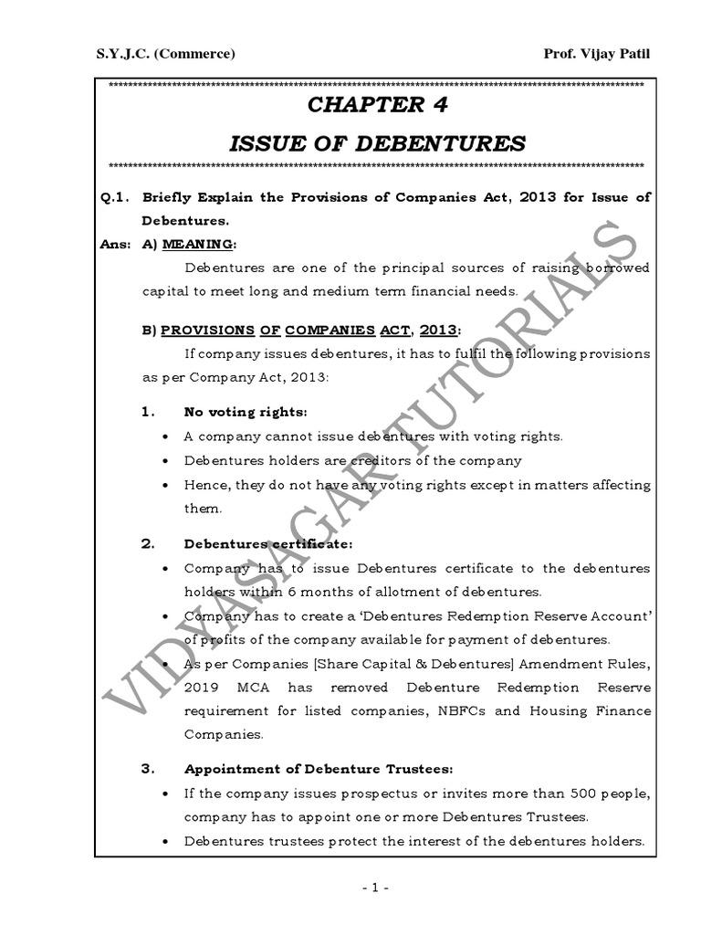 Procedure and Provisions for Debentures | PDF | Debenture | Financial ...