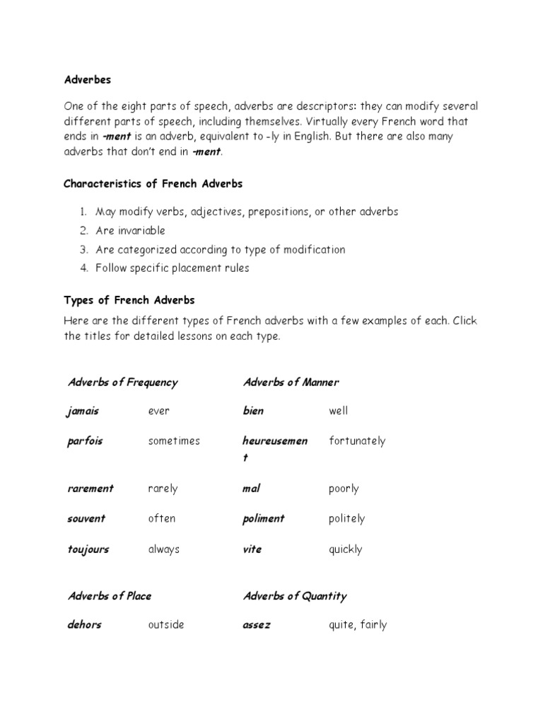 Adverbes | PDF | Adverb | Part Of Speech