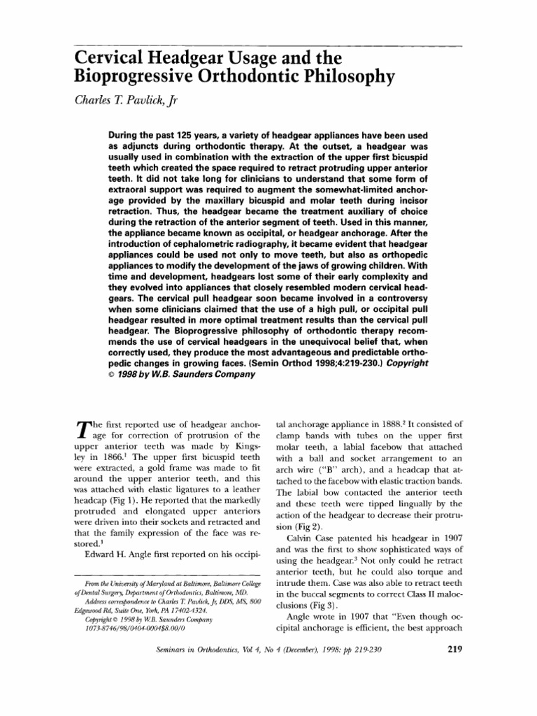 Cervical Headgear Usage and Thebioprogressive Orthod - 1998 - Seminars ...