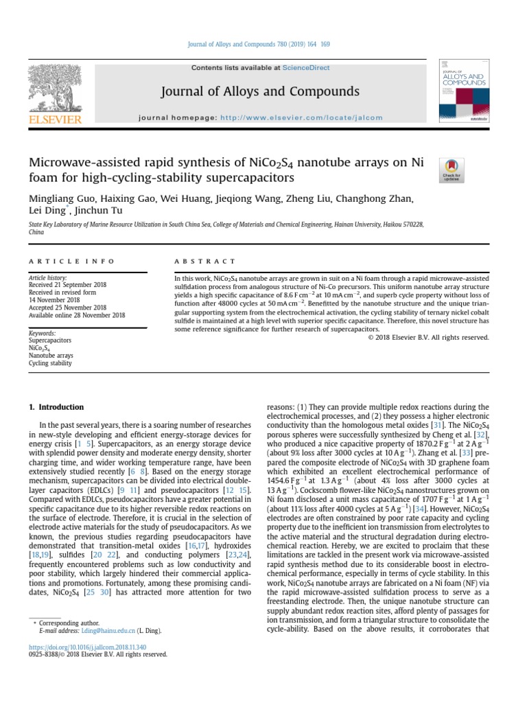 Microwave-Assisted Rapid Synthesis of NiCo2S4 Nanotube Arrays On Ni Foam For High-Cycling ...