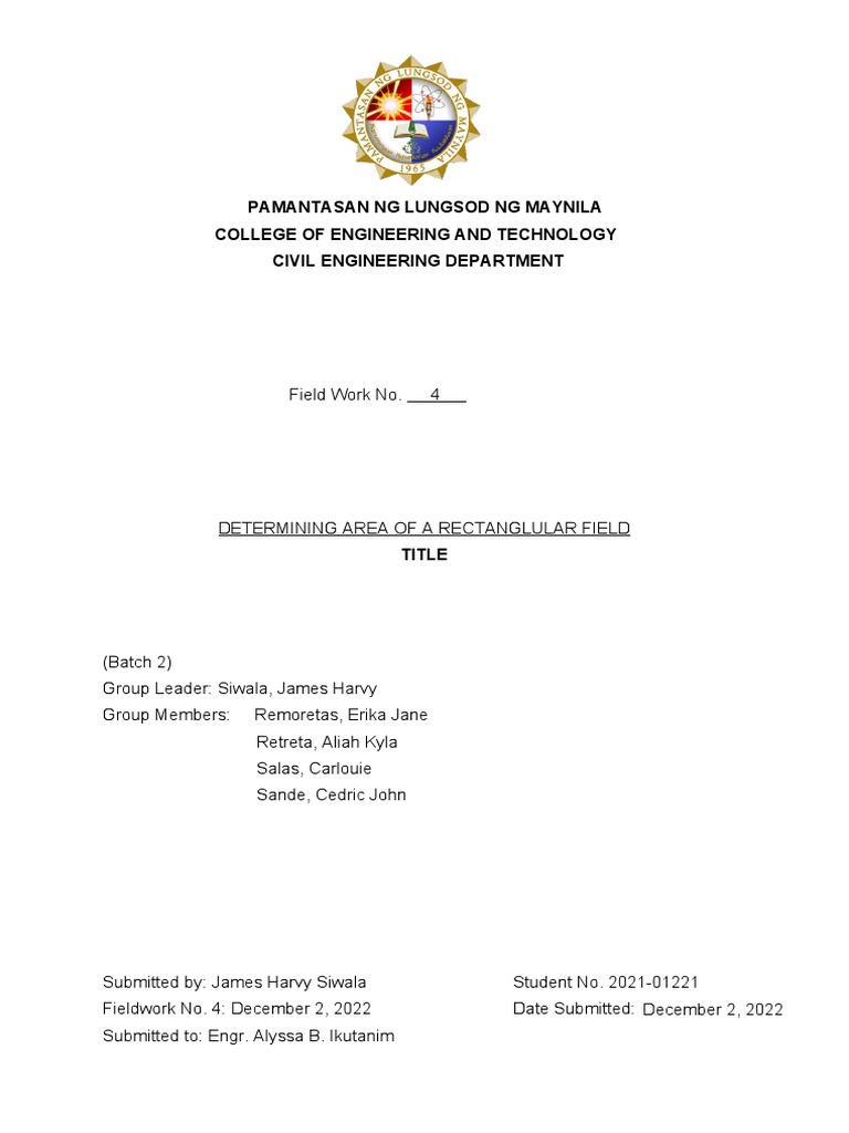 Field Work No. 3 Taping Over Uneven and Sloping Ground | PDF | Triangle | Area