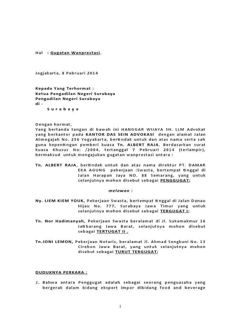 Contoh Surat Gugatan | PDF