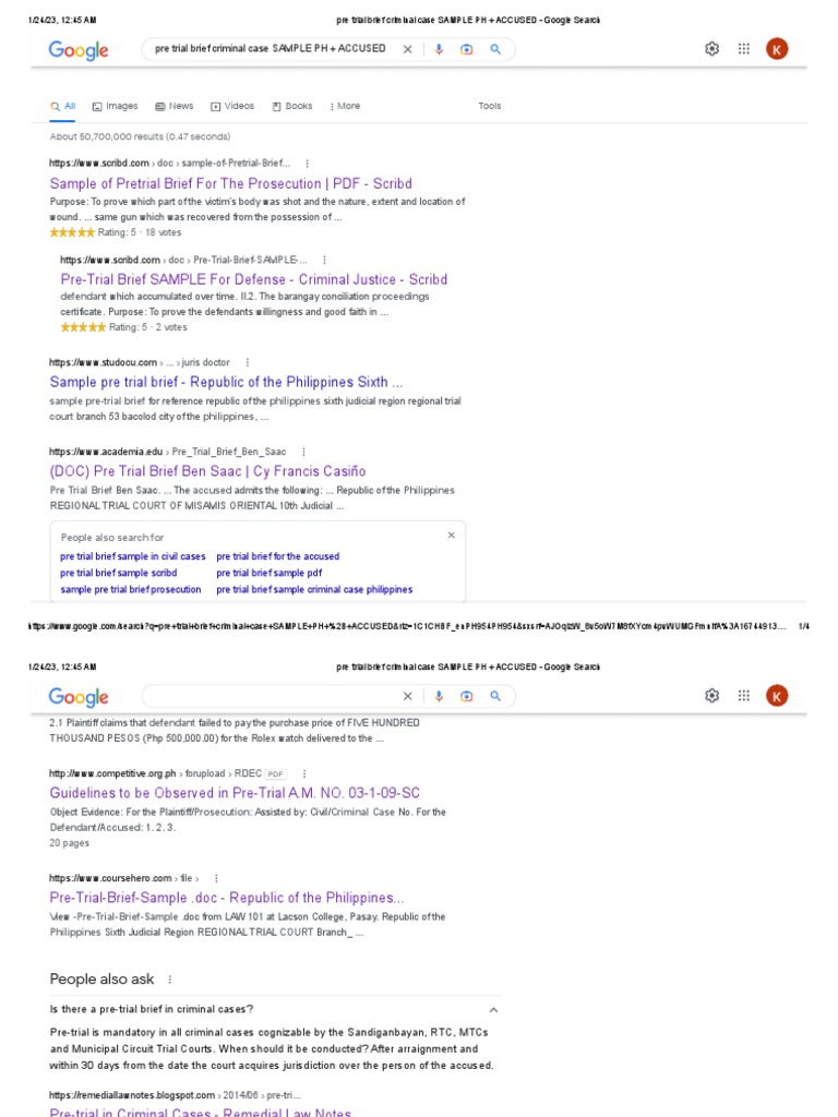 Sample Pre-Trial Brief for Criminal Case | PDF | Trials | Prosecutor