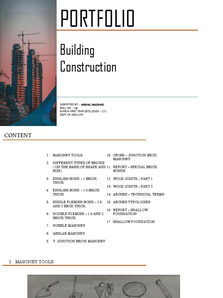 Anshal Naushad's Portfolio on Building Construction Techniques | PDF