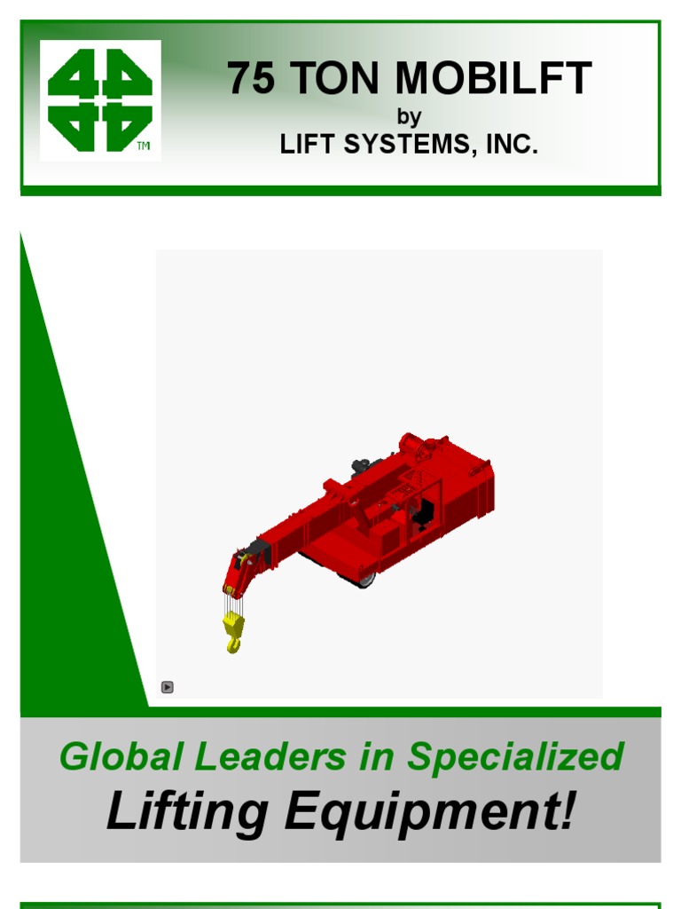 75 Ton Mobilift Specifications Live | PDF | Steering | Elevator