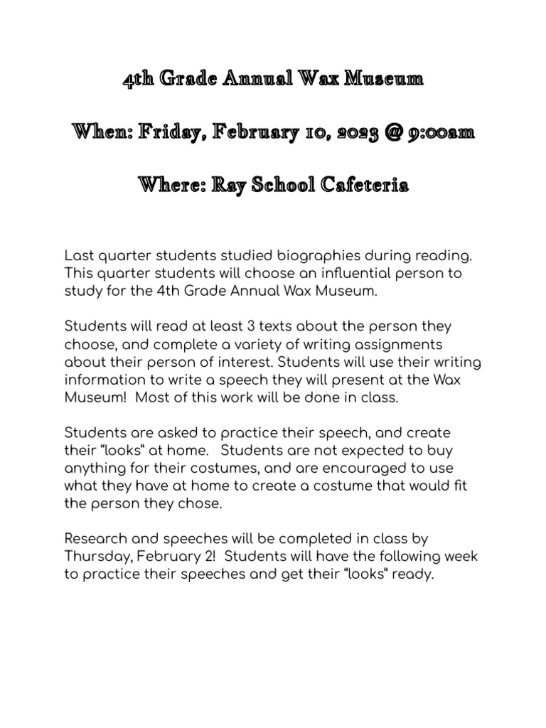 4th Grade Wax Museum Project Guide | PDF