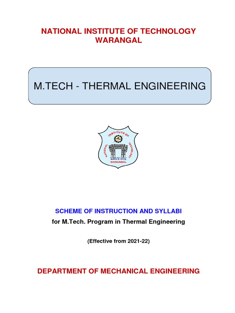 M.Tech. Thermal Engineering Syllabus 2021-22 | PDF | Fluid Dynamics ...