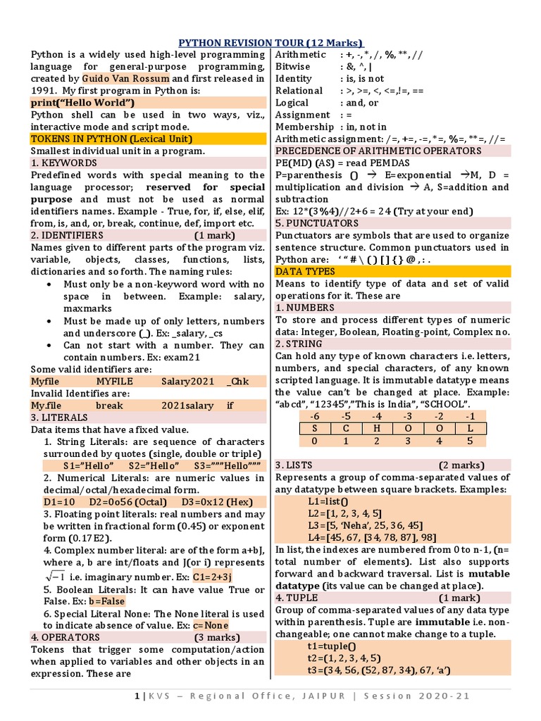 12 CS Last Minute Revision - 230122 - 123003 | PDF | Parameter (Computer Programming) | Comma ...
