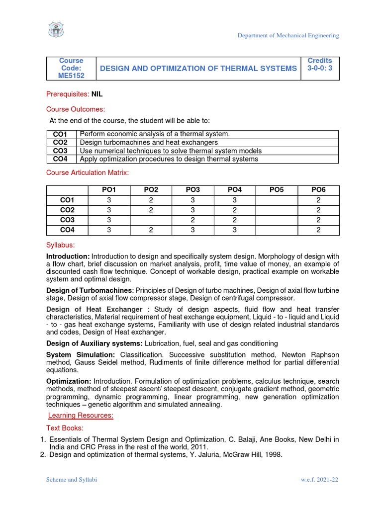 Design Optimization Thermal Systems | PDF | Mathematical Optimization | Turbomachinery