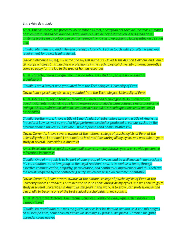 A Bilingual Interview for Legal Assistant and Clinical Psychologist ...