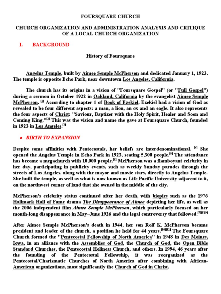 Foursquare Denomination | PDF | Protestant Denominational Families ...